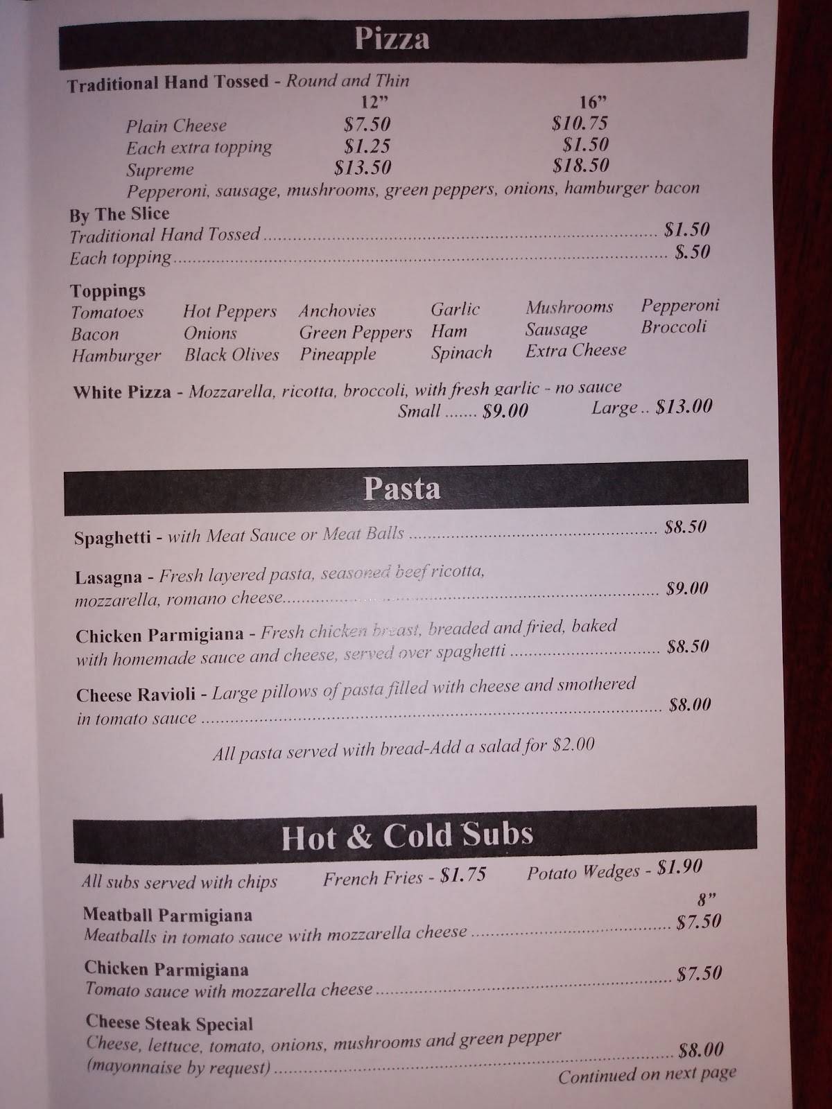 Menu at Frank's Restaurant, Rural Hall
