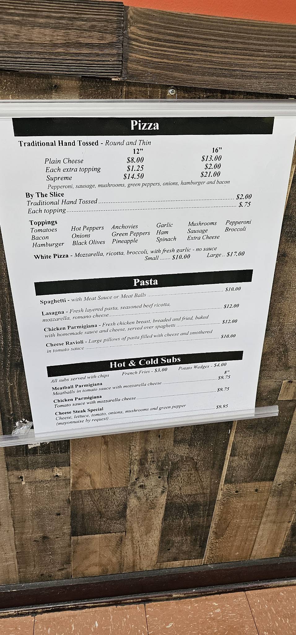 Menu at Frank's Restaurant, Rural Hall