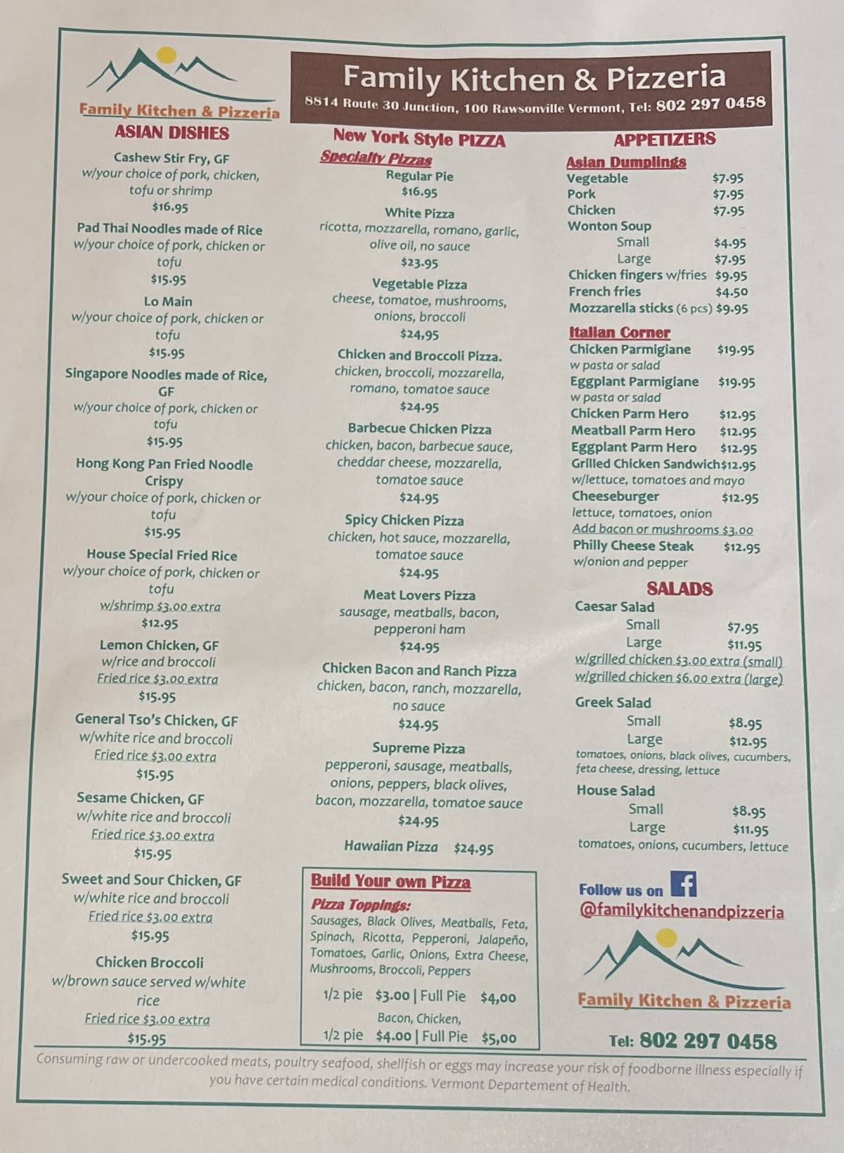 Menu at Fran's Kitchen & Diner pizzeria, Jamaica