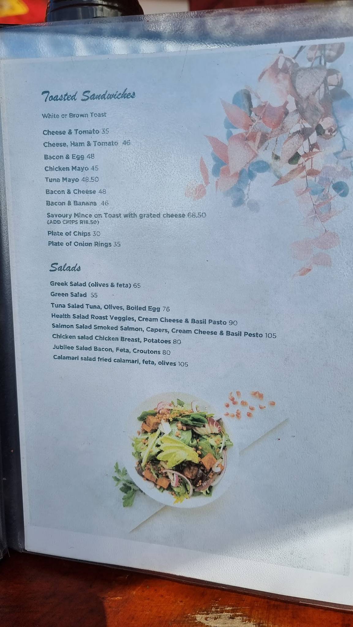 Menu at Fran's Place restaurant, Cape Town, 111 Jubilee St