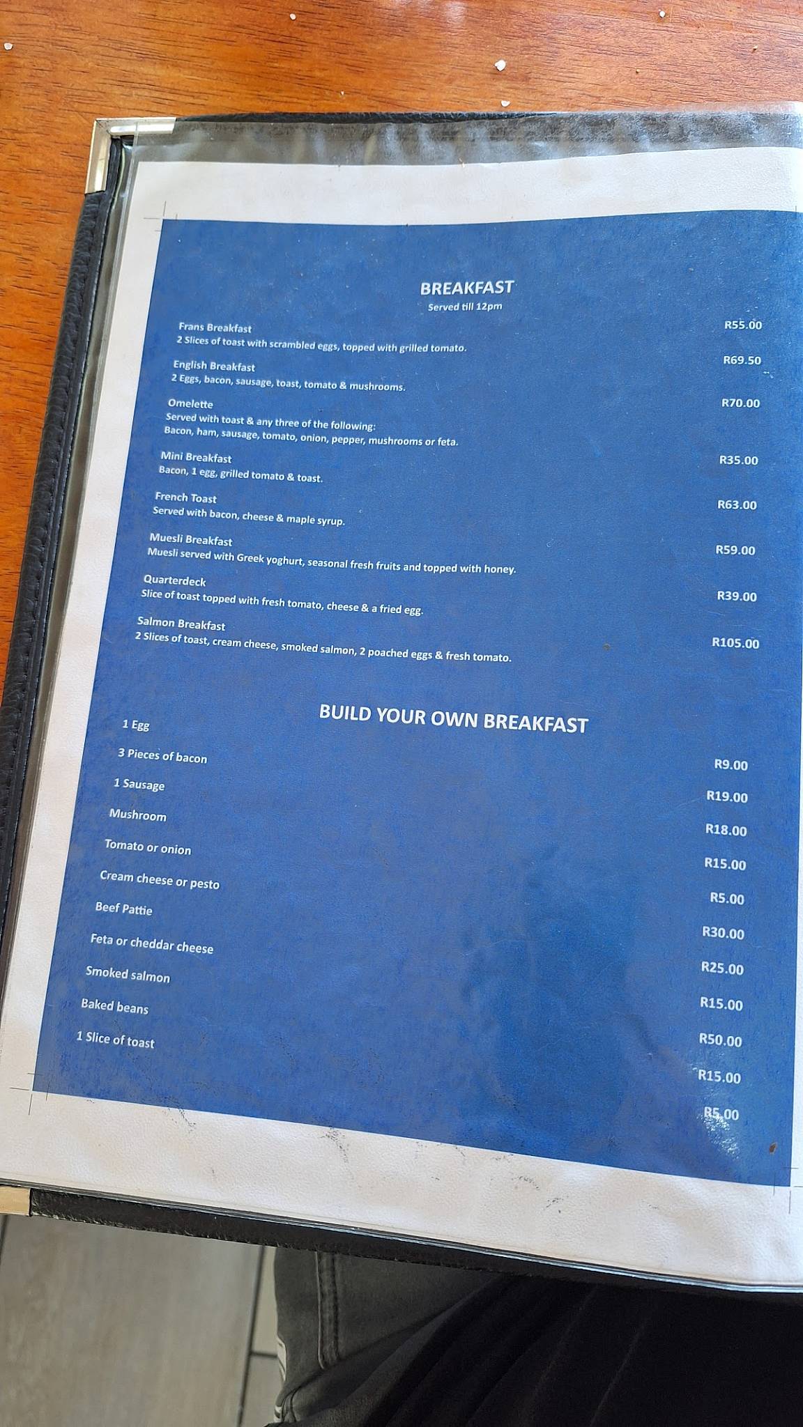 Menu at Fran's Place restaurant, Cape Town, 111 Jubilee St