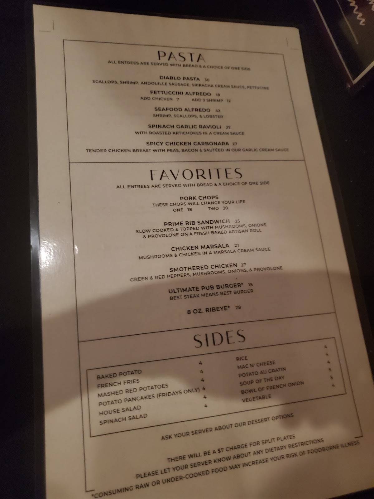 Menu at Fredrick's Supper Club, Milton
