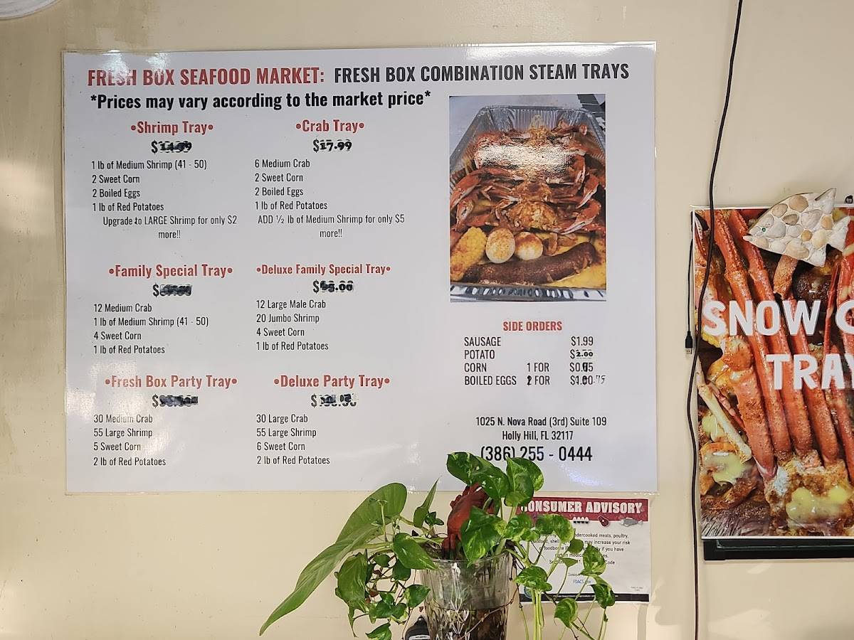 Menu at Fresh Box Seafood restaurant, Daytona Beach