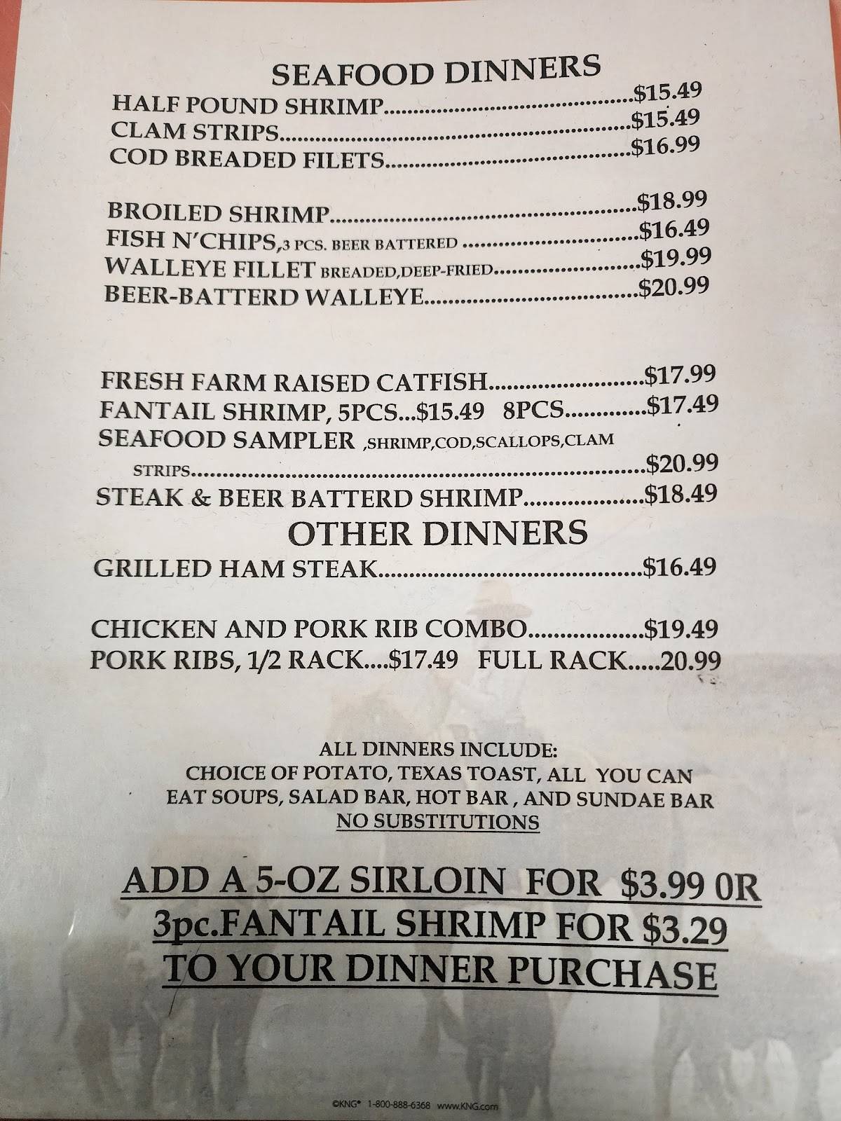 Menu at Frontier Steakhouse, Princeton