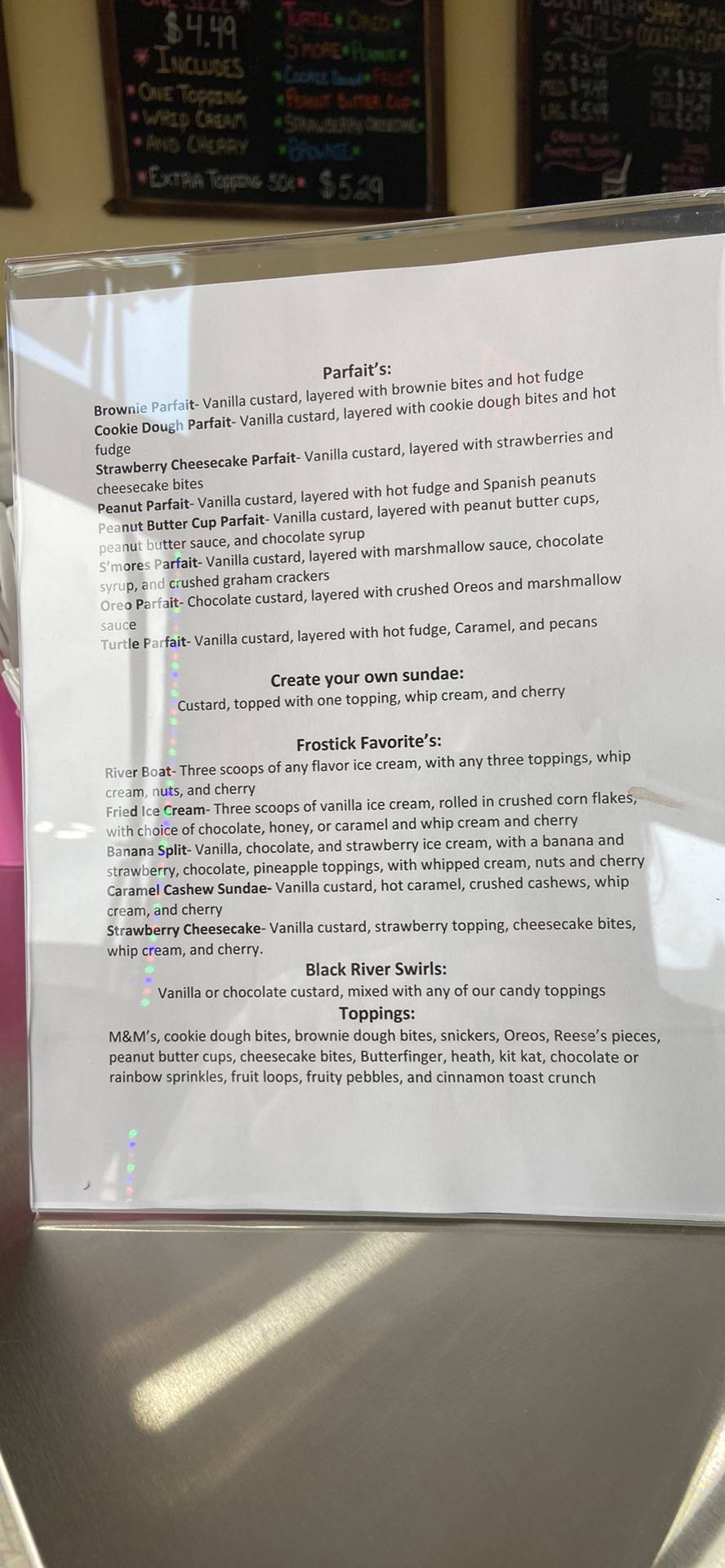 Menu at Frostick Freeze Icecream Parlor fast food, Croswell