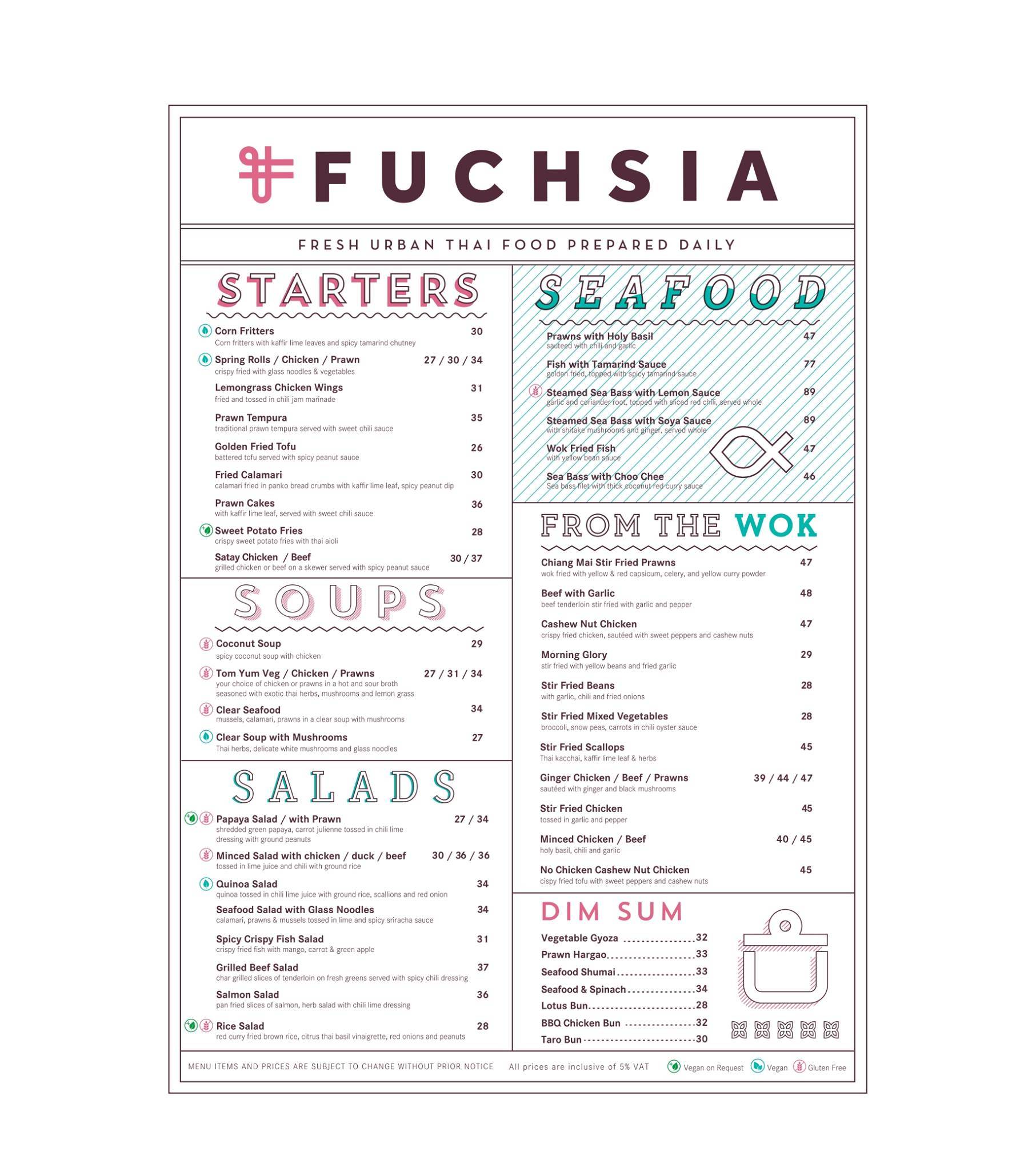 Menu at Fuchsia restaurant, Dubai, Two Towers