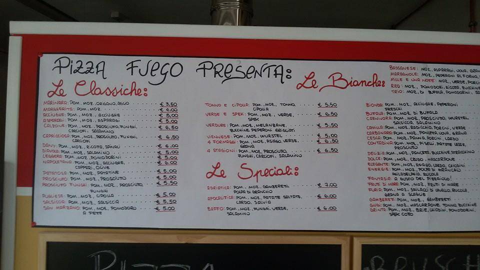 Menu da Fuego Pizza ristorante, Maragnole