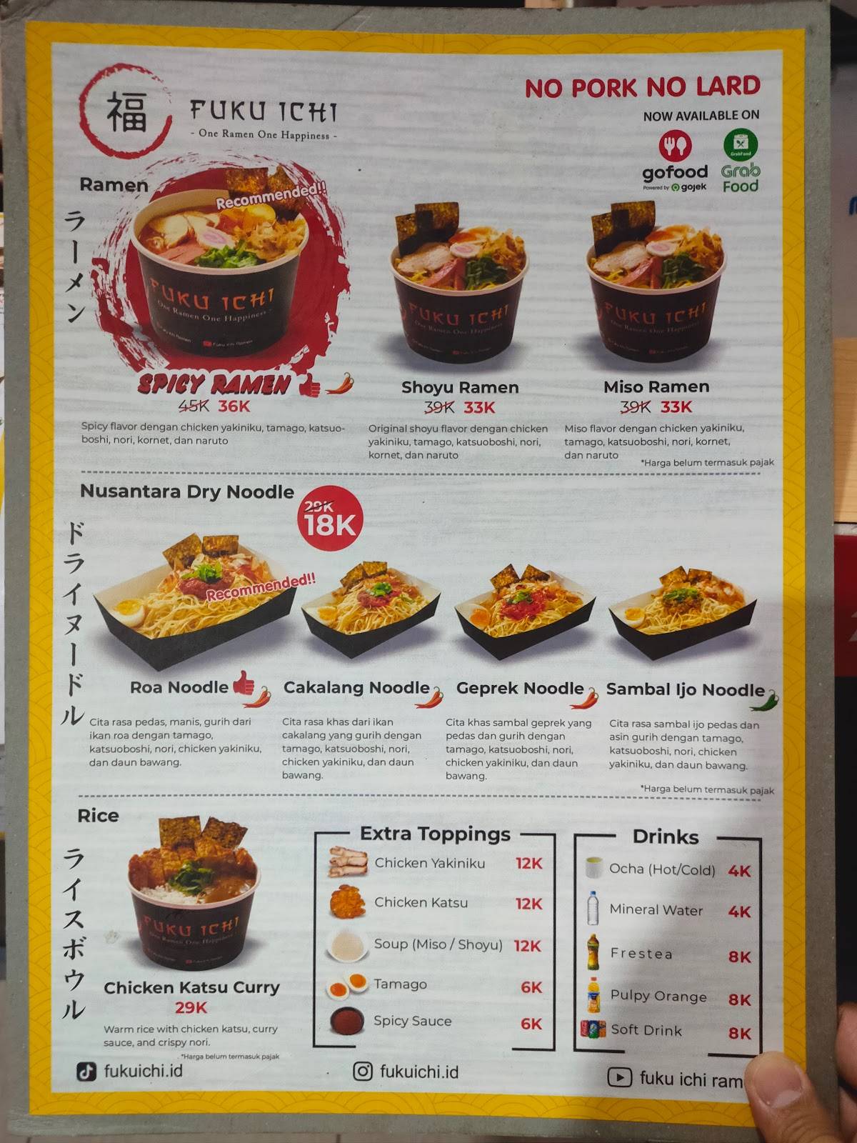 Carta del restaurante Fuku Ichi Ramen (Cemara Asri), Medan Estate
