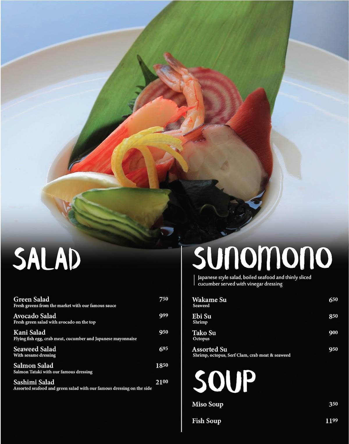 Menu at Fukui Sushi restaurant, Toronto