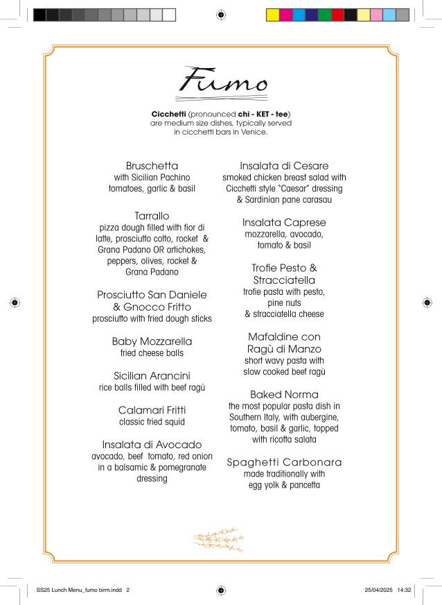 Menu at Fumo by San Carlo - Birmingham Waterloo St pub & bar ...