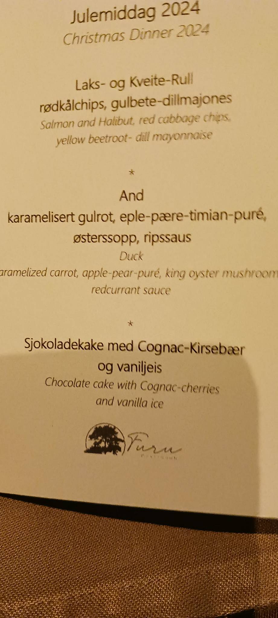 Menu at Furu Gastropub, Narvik