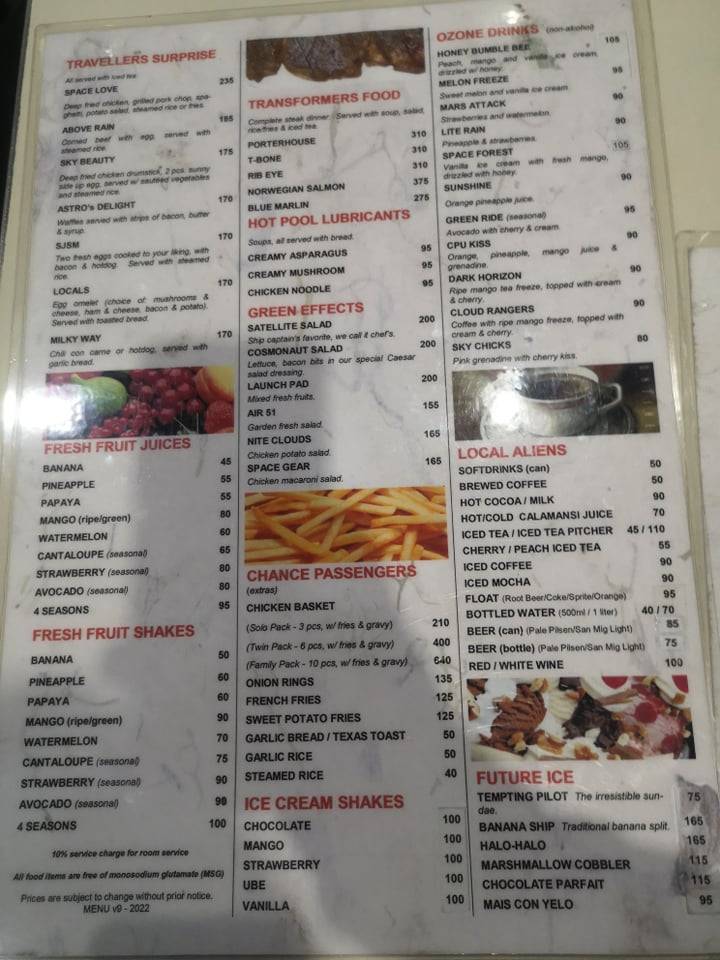 Menu at Future Diner restaurant, Baguio, Hotel Supreme