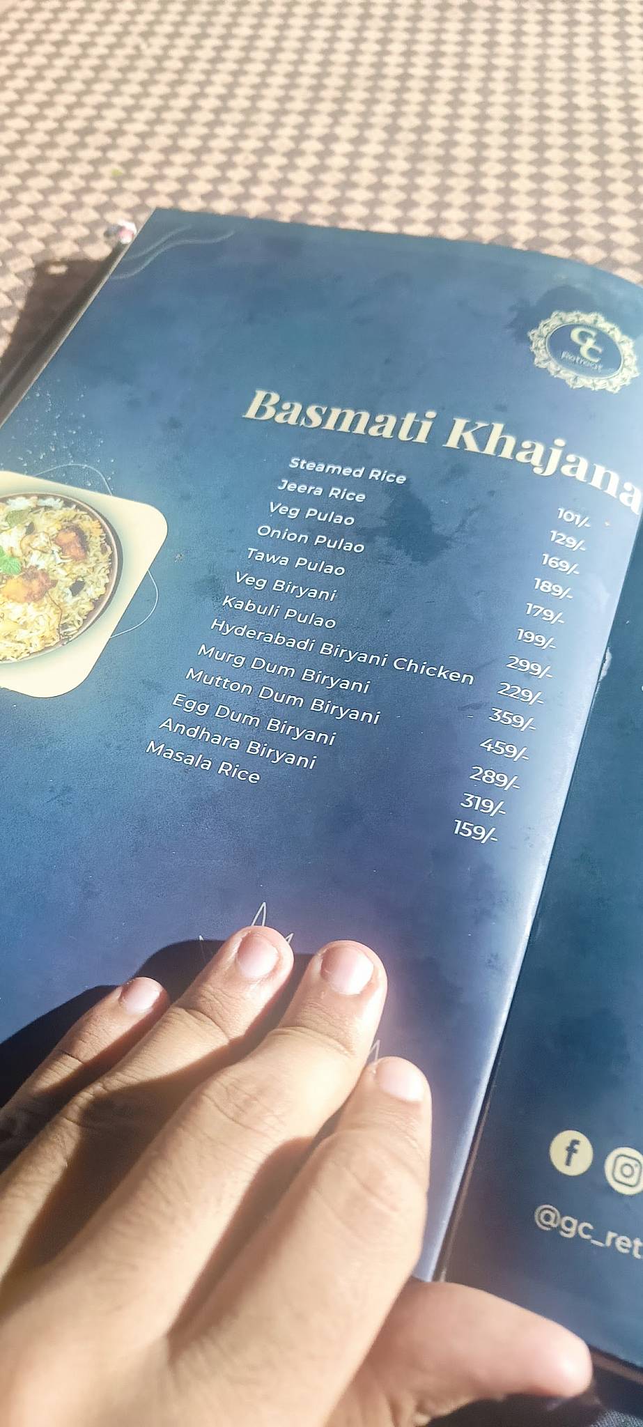 Menu at GC Retreat, Bhopal