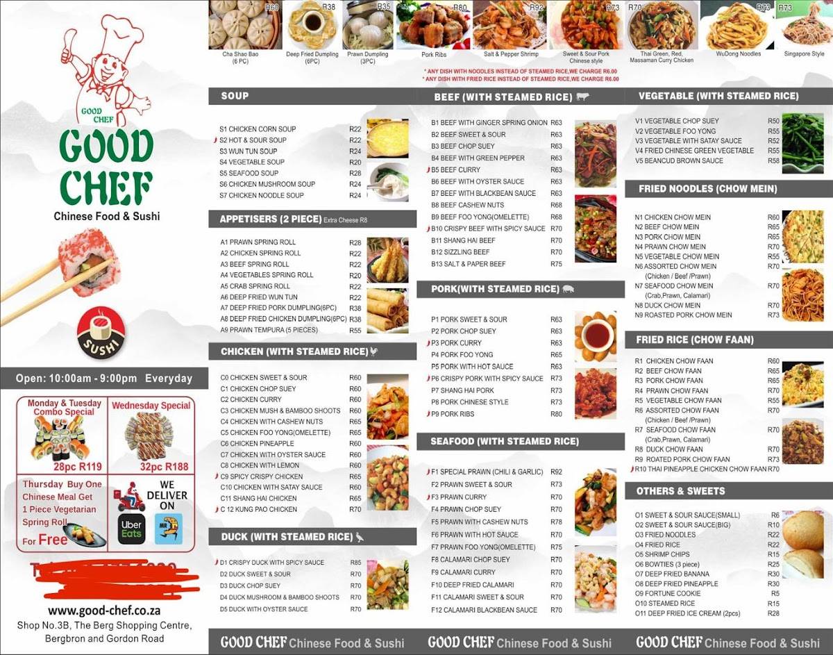 Menu at GOOD CHEF Chinese food and sushi bar, Roodepoort