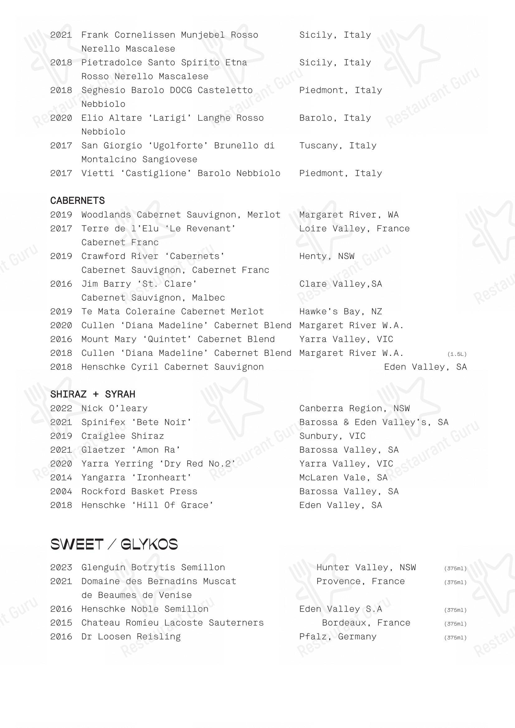 Menu at GRECA restaurant, Brisbane City