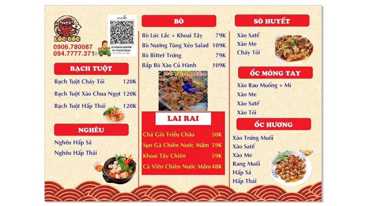 Menu at Gà ĐốT Ô THUM LÓC Cóc restaurant, Châu Đốc, Phan Đình Phùng