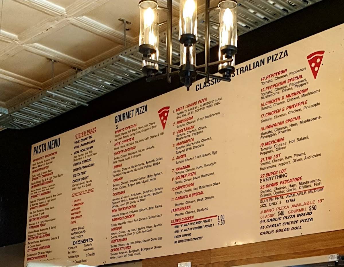 Menu at Gabriella Pizza restaurant, Carnegie