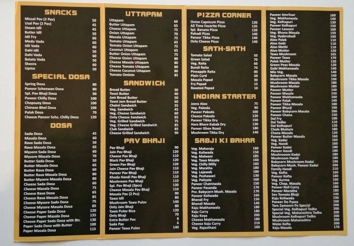 Menu at Gala's kitchen, Nala Sopara
