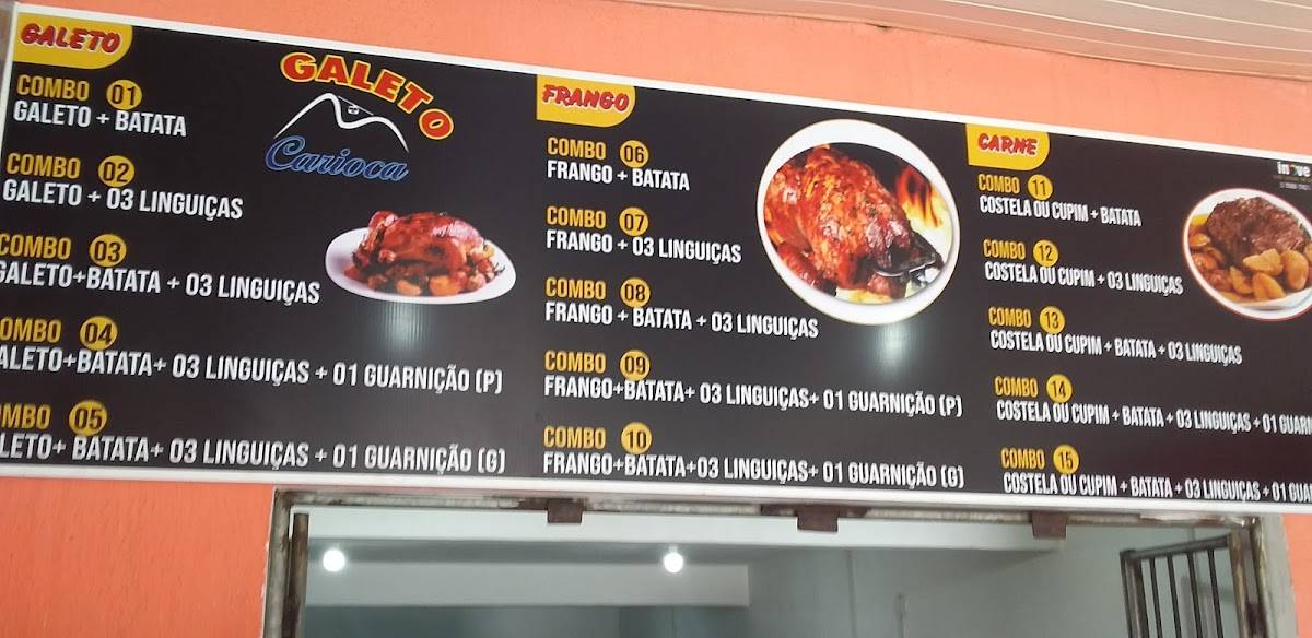 Menu at Galeto Carioca restaurant, Saquarema