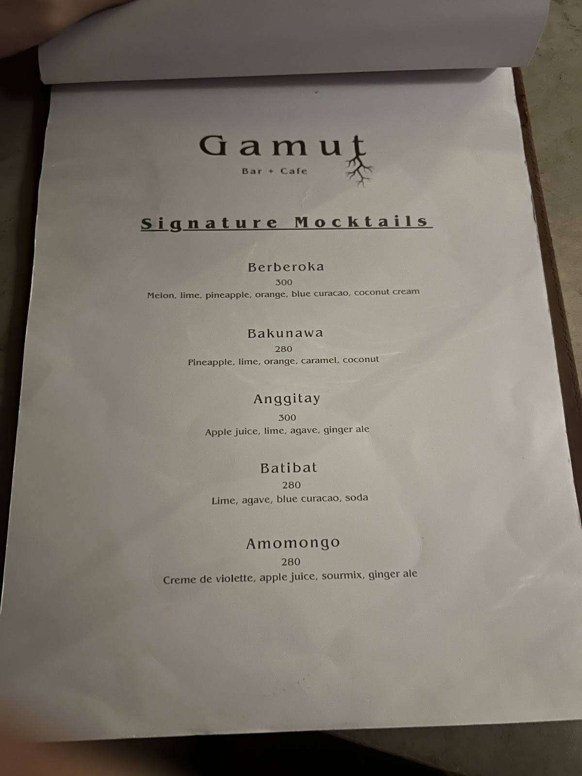 Menu at Gamut Bar + Kitchen, Cebu City