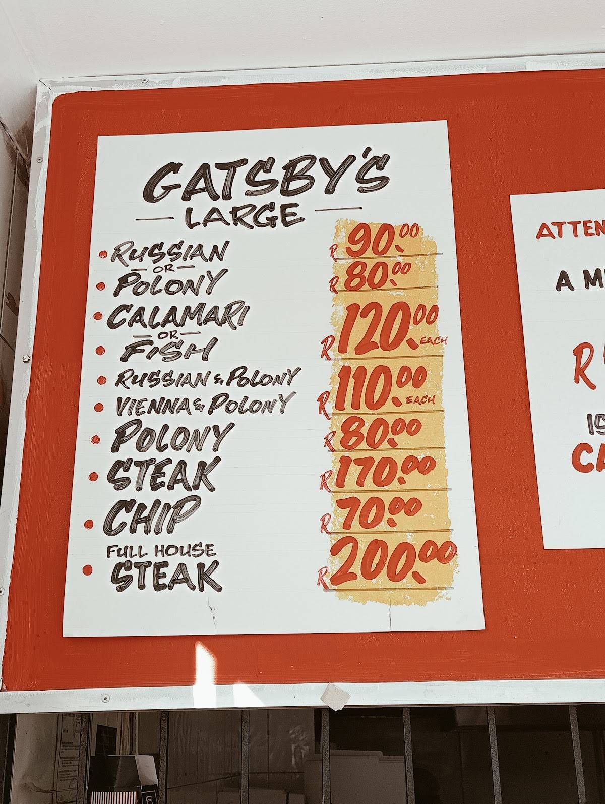 Menu at Gamza's Fish Den restaurant, Cape Town