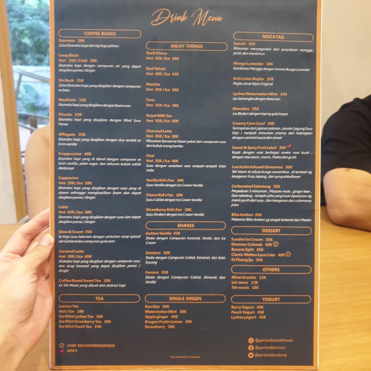 Carta del restaurante Garland Social House, Bandung