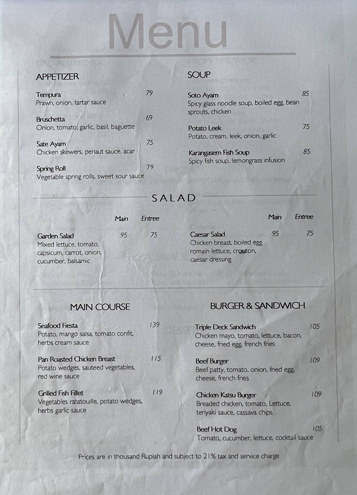 Menu at Garpu Restaurant, Nyuh Tebel, Ramayana Candidasa