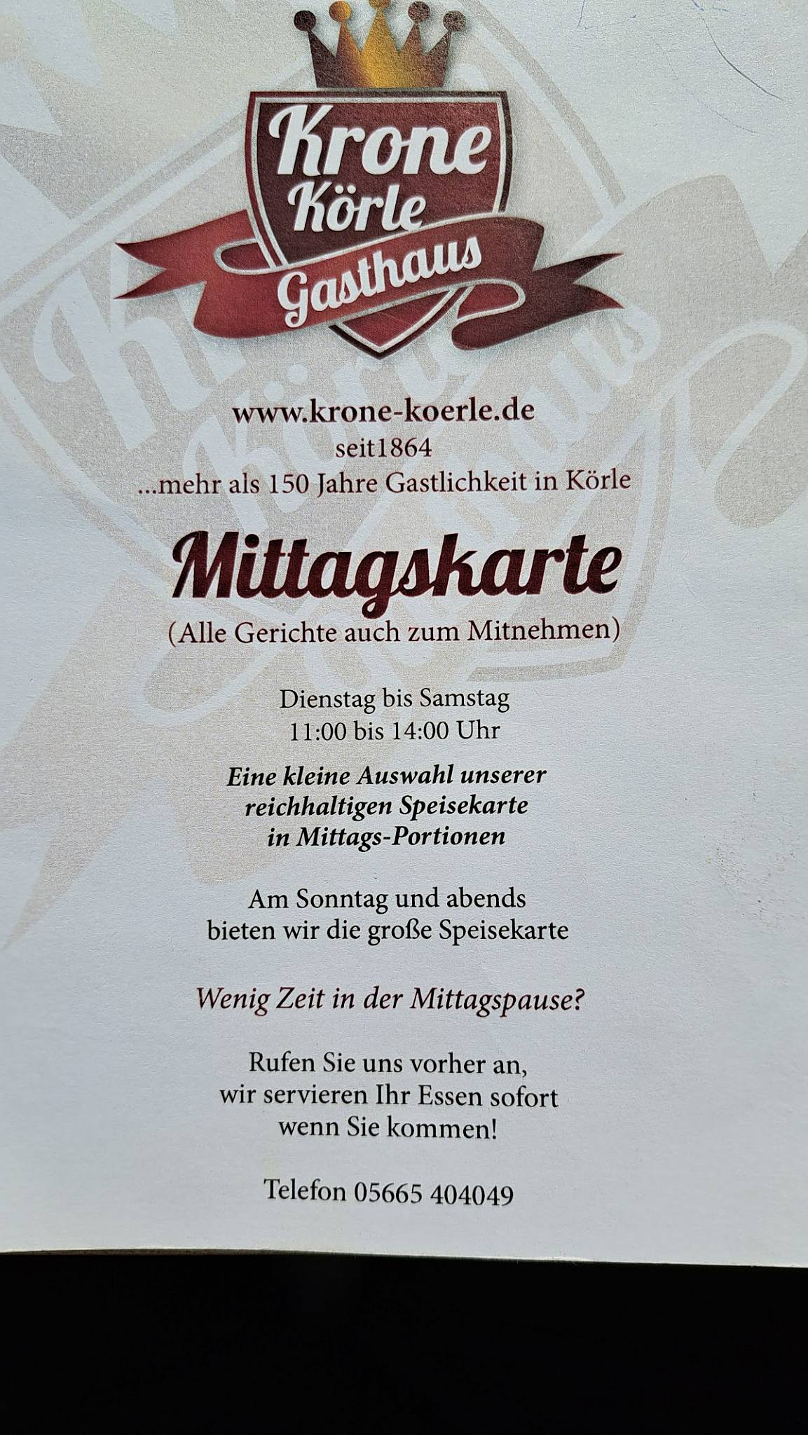 Speisekarte von Gasthaus Zur Krone restaurant, Körle