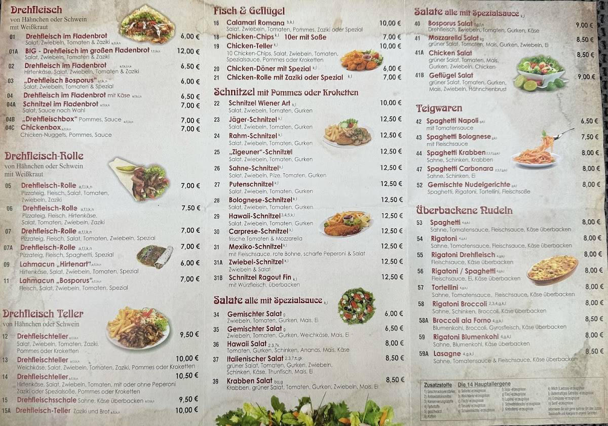 Menu au Gaststätte Bosporus restaurant, Vacha