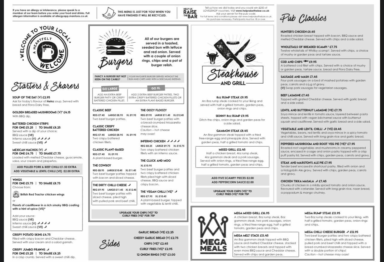 Menu at Generous gorge pub & bar, Birmingham