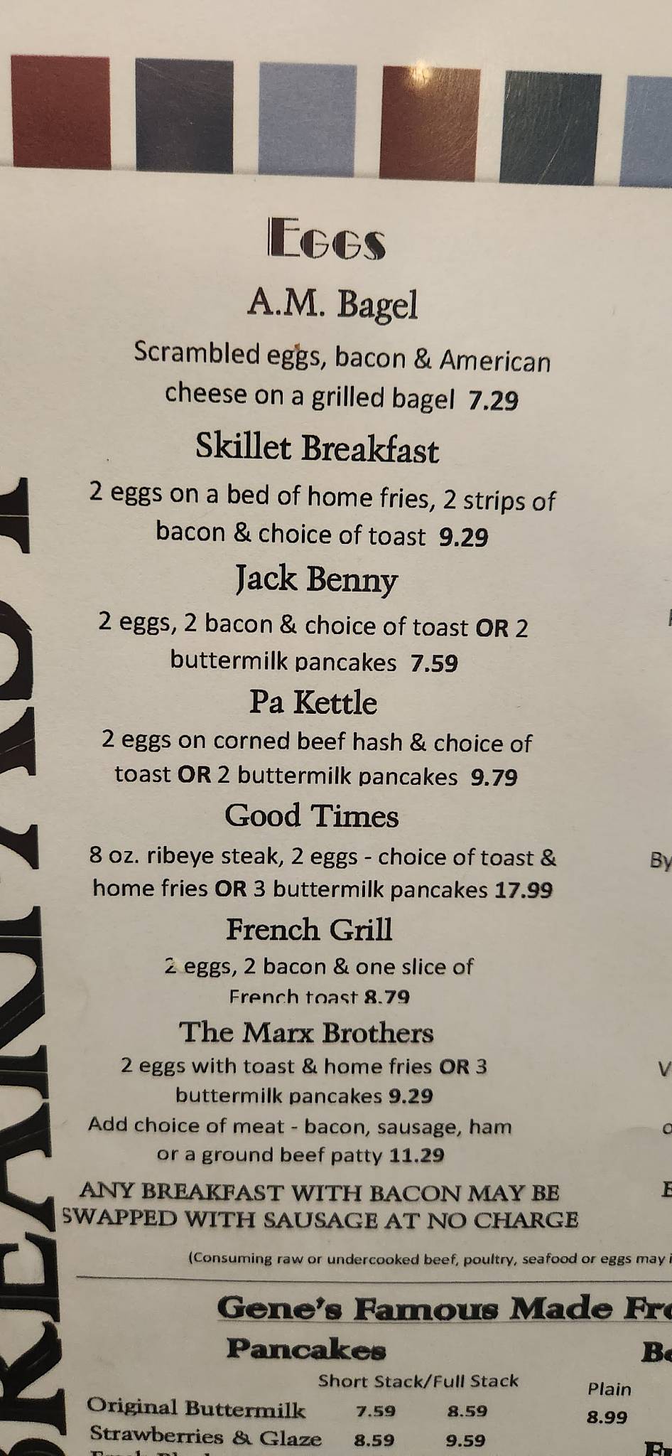 Menu at Gene's Place To Dine restaurant, Cleveland