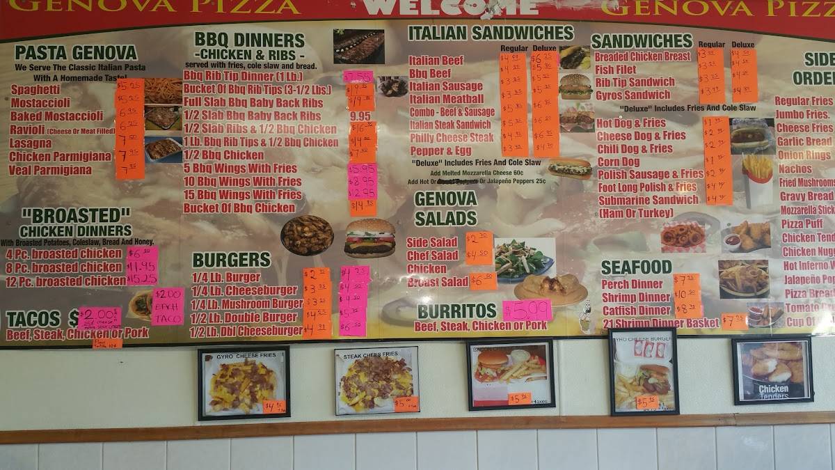 Menu at Genova Pizza pizzeria, East Chicago