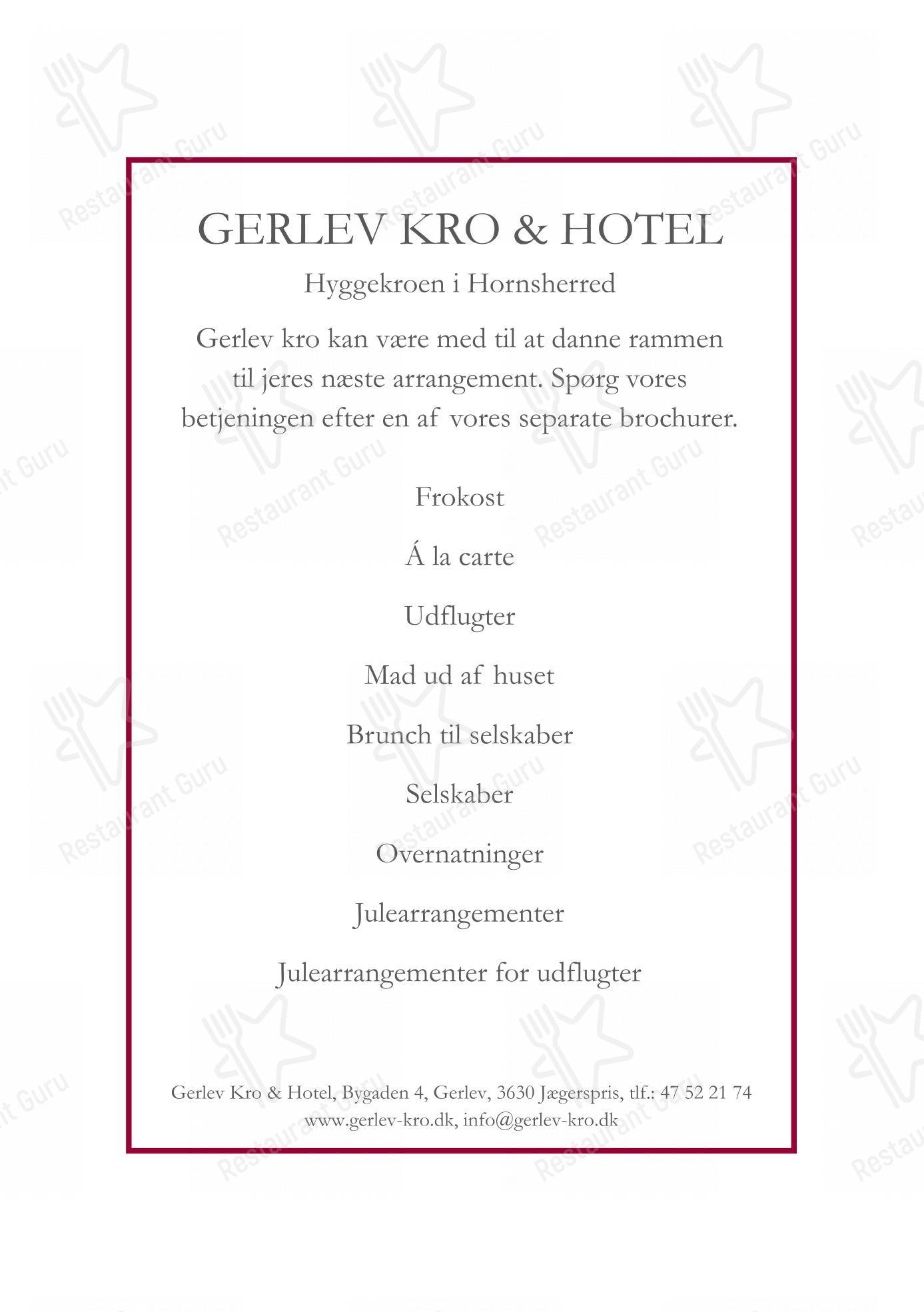 Menu at Gerlev Kro og Hotel restaurant, Denmark