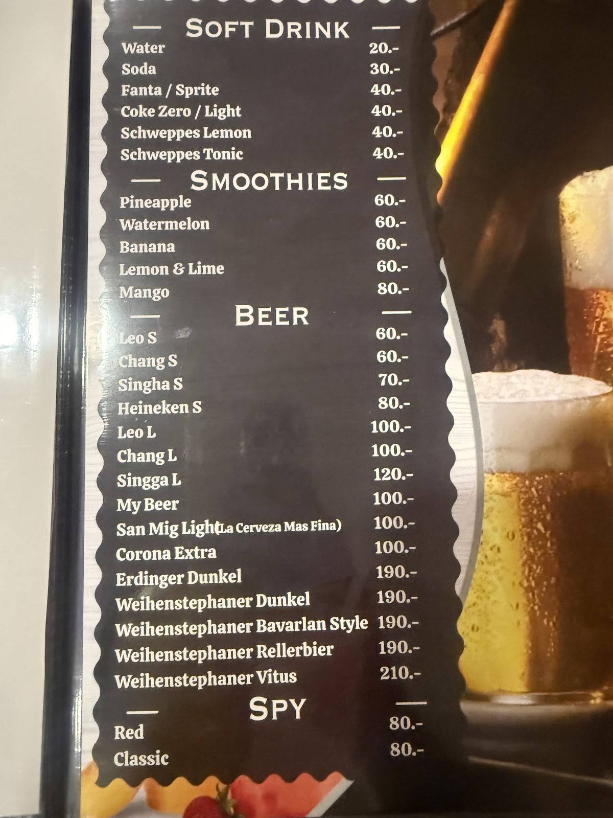 Menu at German Schnitzel & Currywurst restaurant, Hua Hin