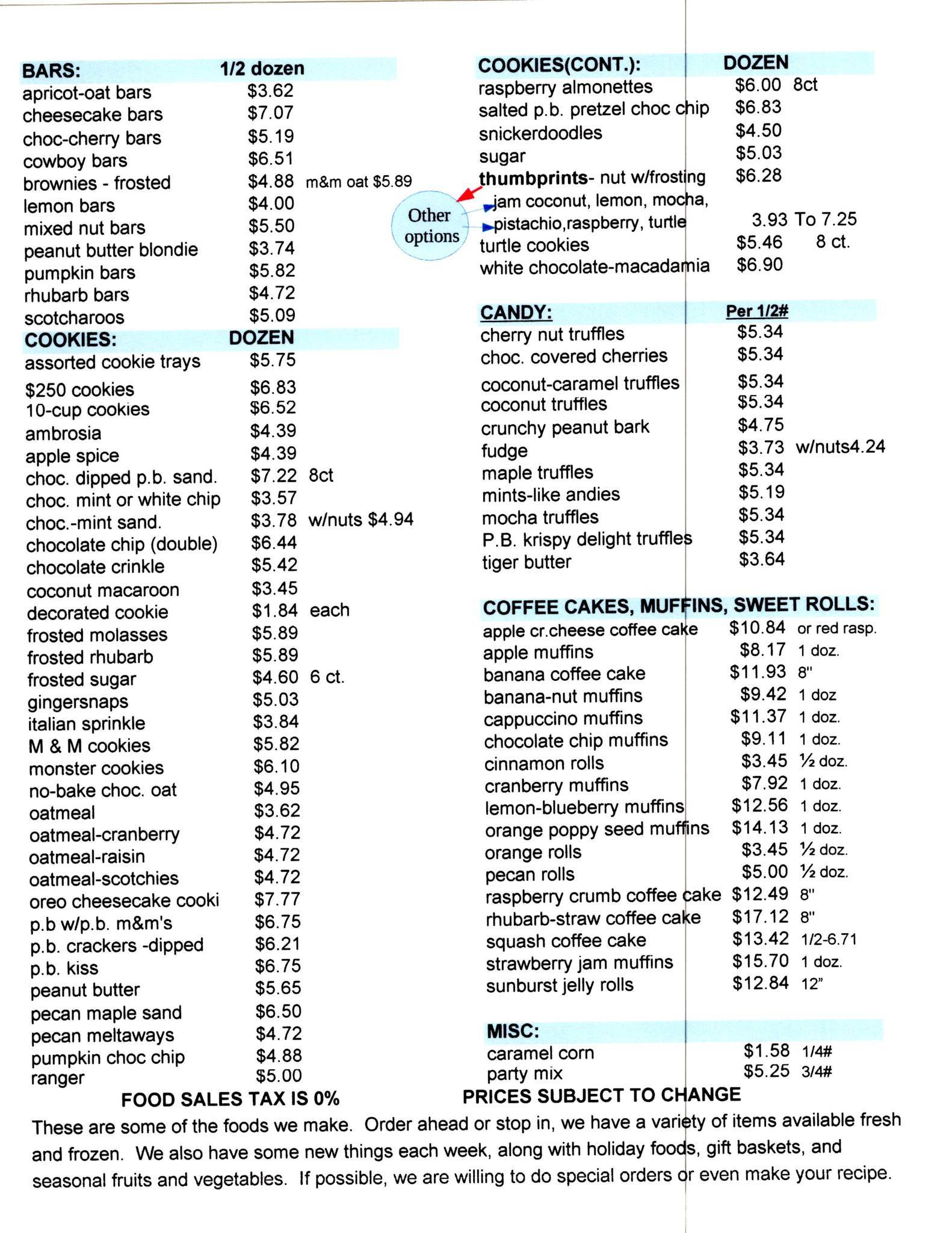 Menu at Vicki's Baked Goods & More restaurant, German Valley