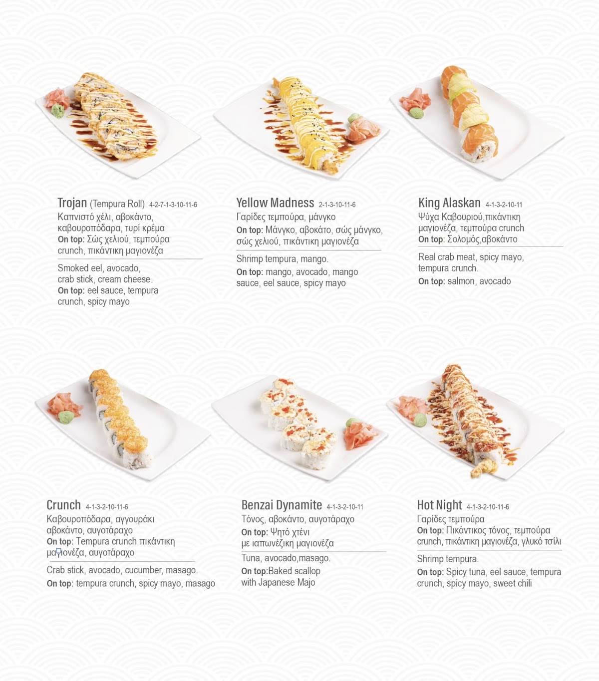 Menu at Benzai sushi bar, Germasogeia, Patmou 19