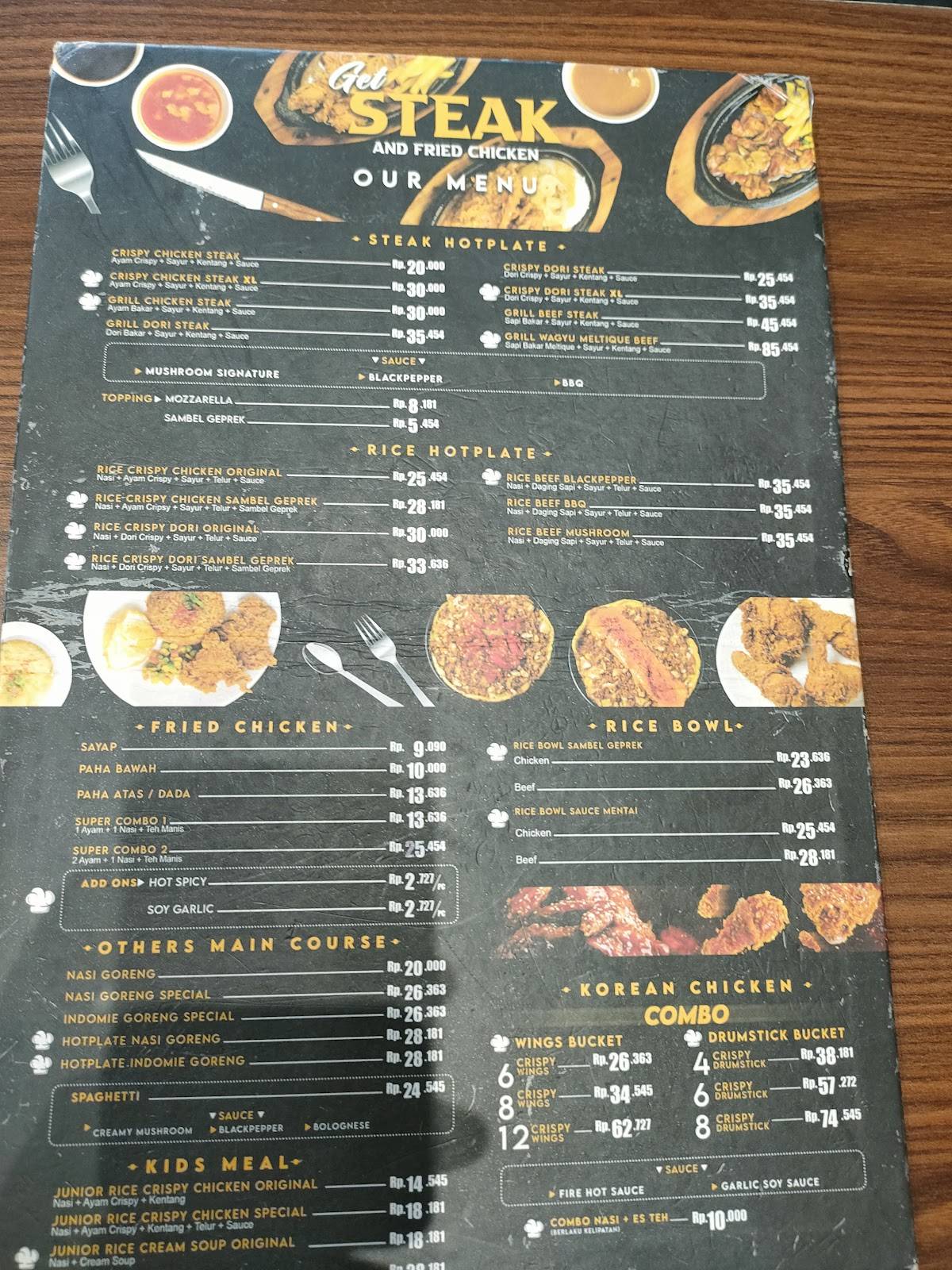 Carta del restaurante Get Steak And Fried Chicken Amir Hamzah, Medan