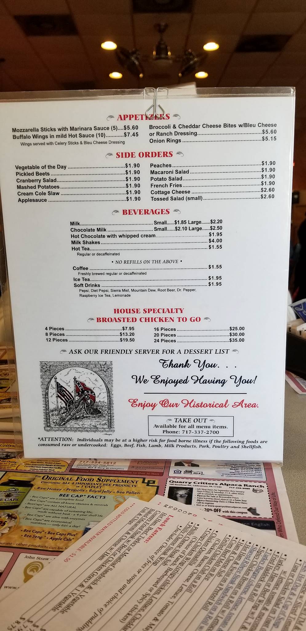 Menu at Gettysburg Family Restaurant, Gettysburg, York St #5