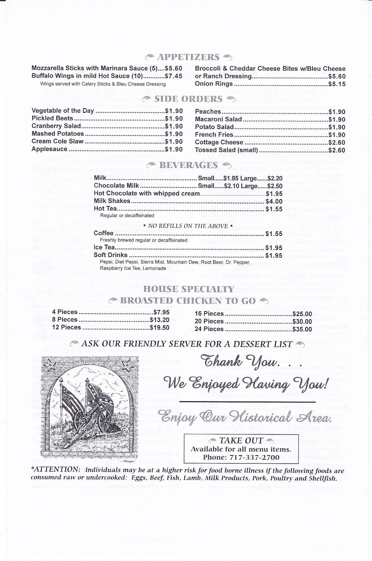 Menu at Gettysburg Family Restaurant, Gettysburg, York St #5