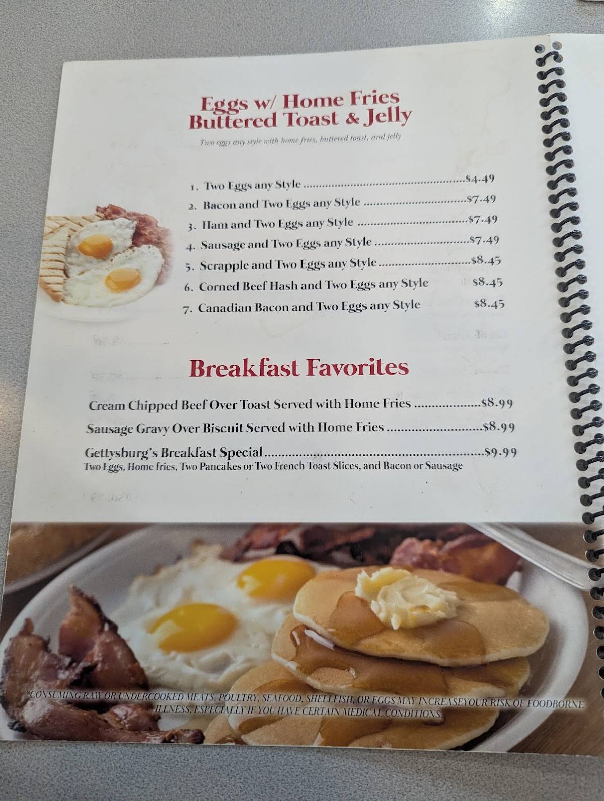 Menu at Gettysburg Family Restaurant, Gettysburg, York St #5