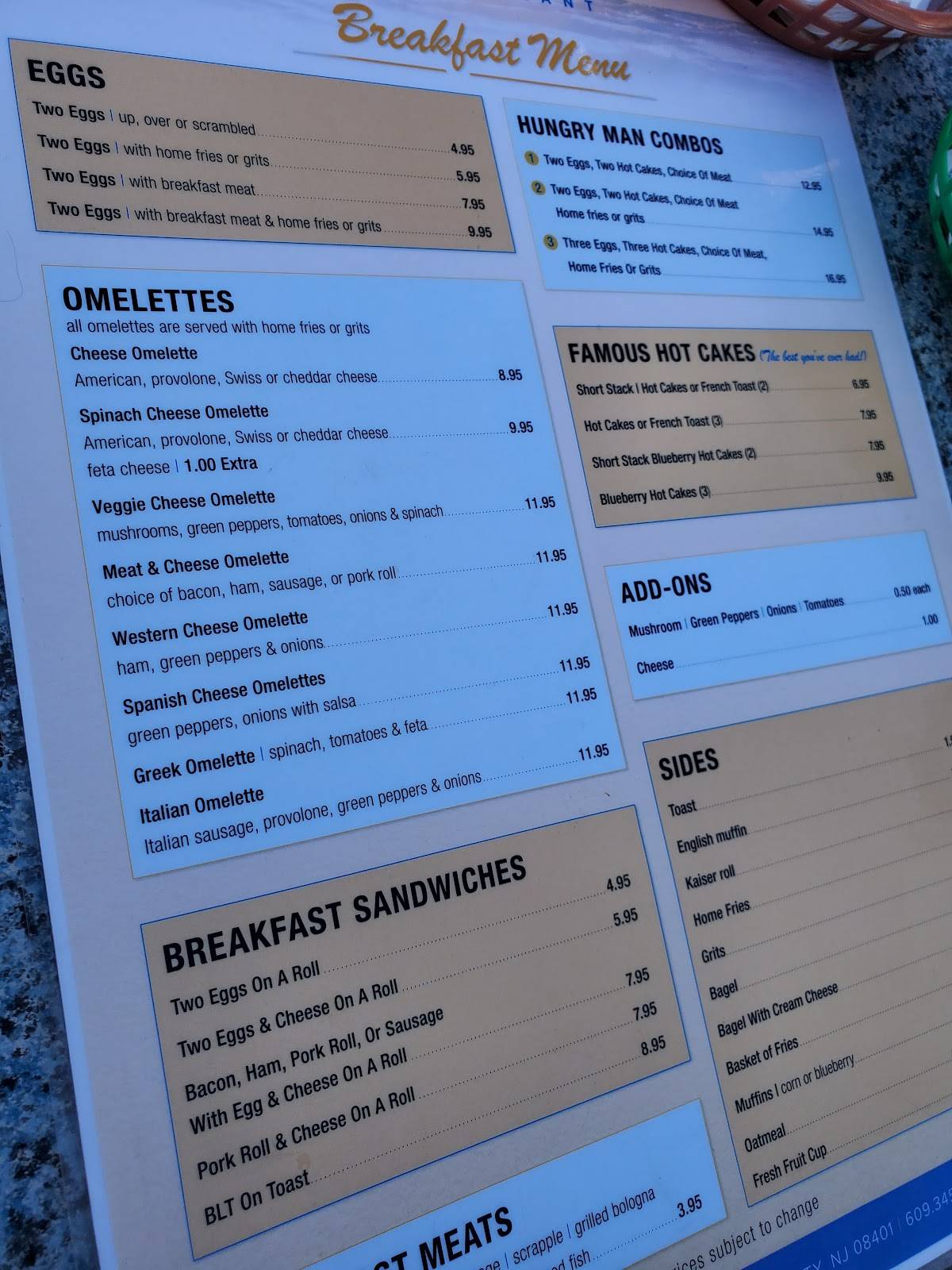 Menu at Gilchrist Restaurant, Atlantic City