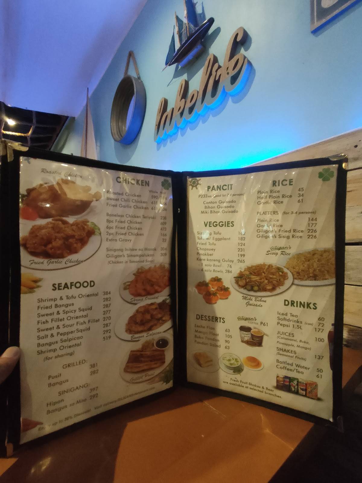 Menu at Giligan's restaurant, Las Pinas, The Village Square Alabang