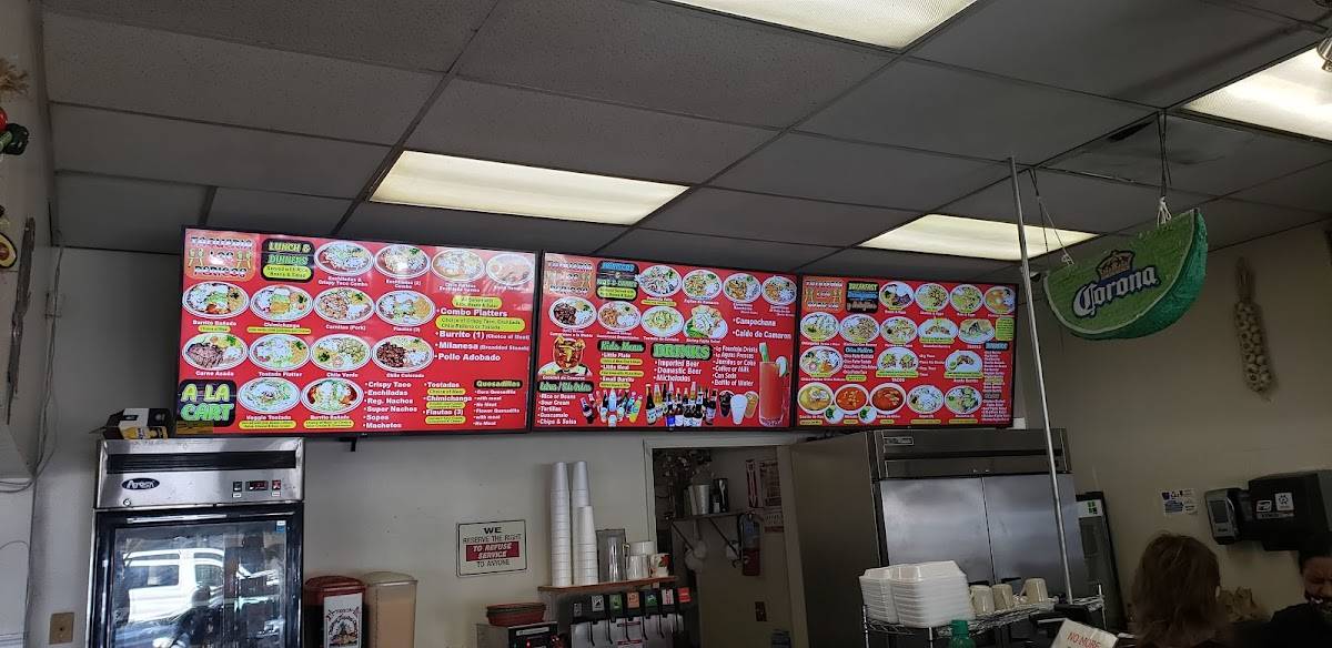 Menu at Los Pericos Taqueria restaurant, Gilroy