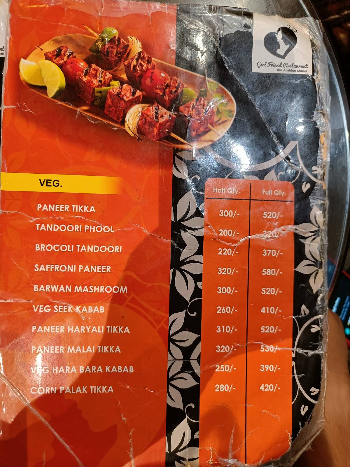 Menu at Girlfriend Mandi, Hyderabad, H no 1