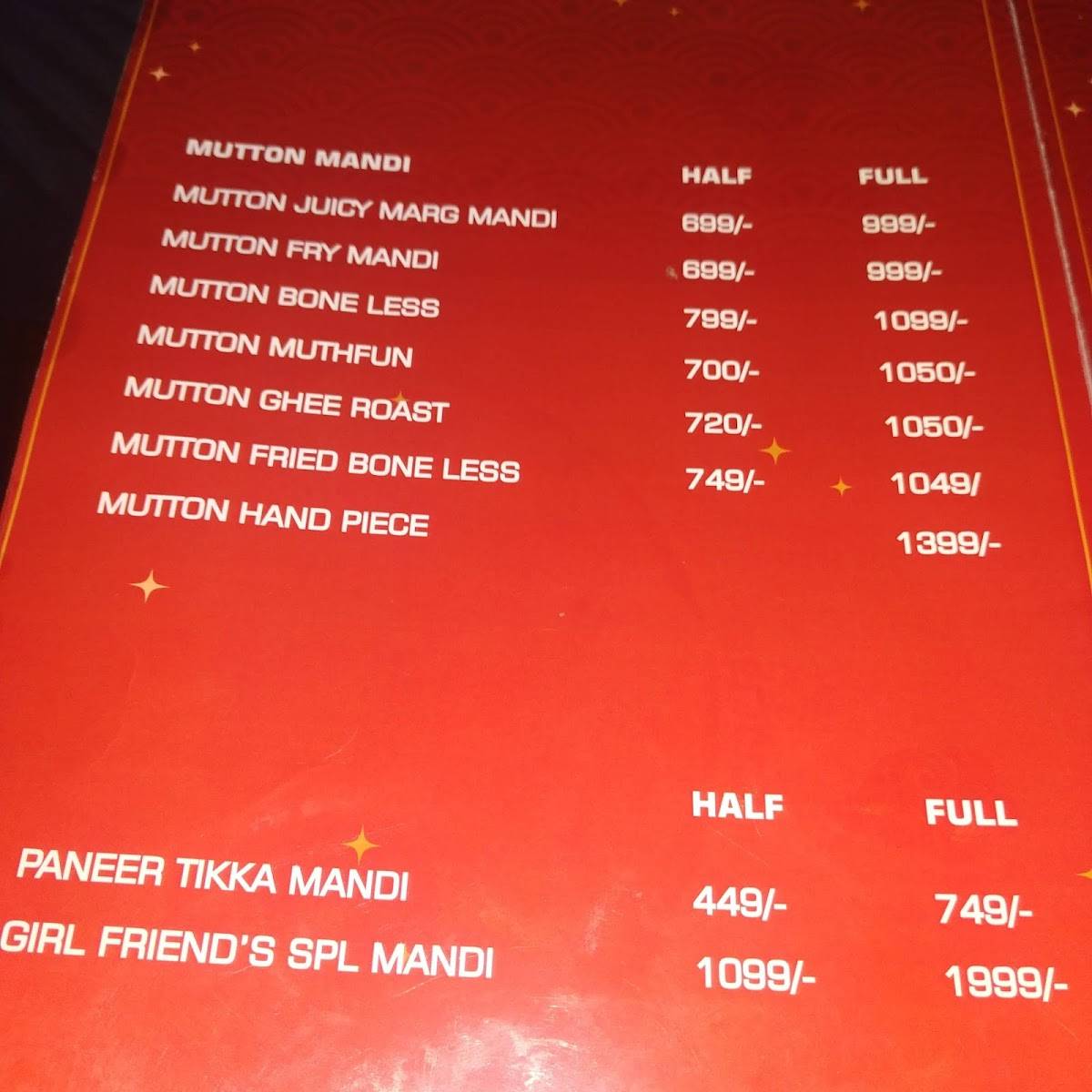 Menu at Girlfriend Mandi, Hyderabad, H no 1