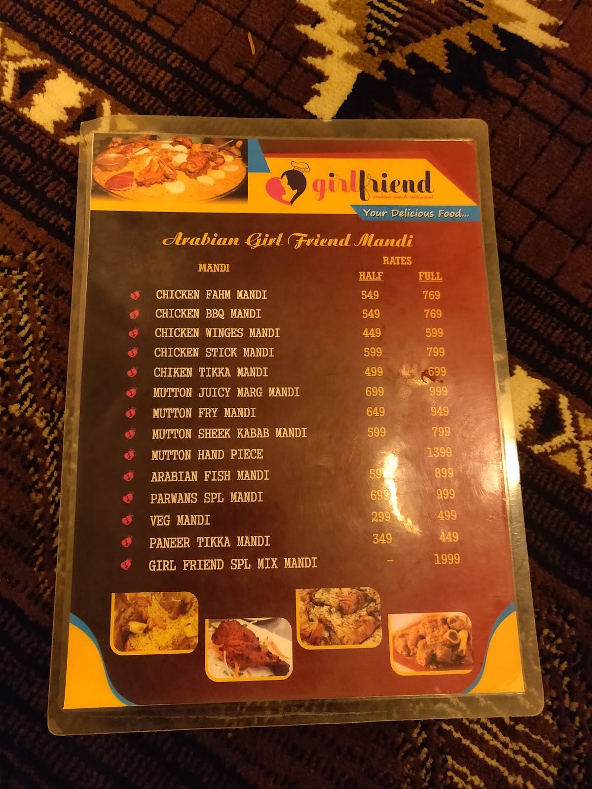 Menu at Girlfriend Mandi, Hyderabad, H no 1