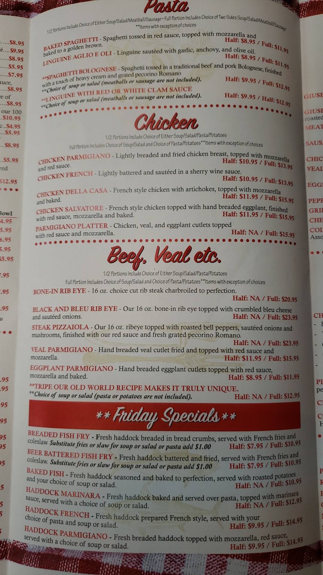 Menu at Giuseppe's pizzeria, Rochester, 50 Spencerport Rd
