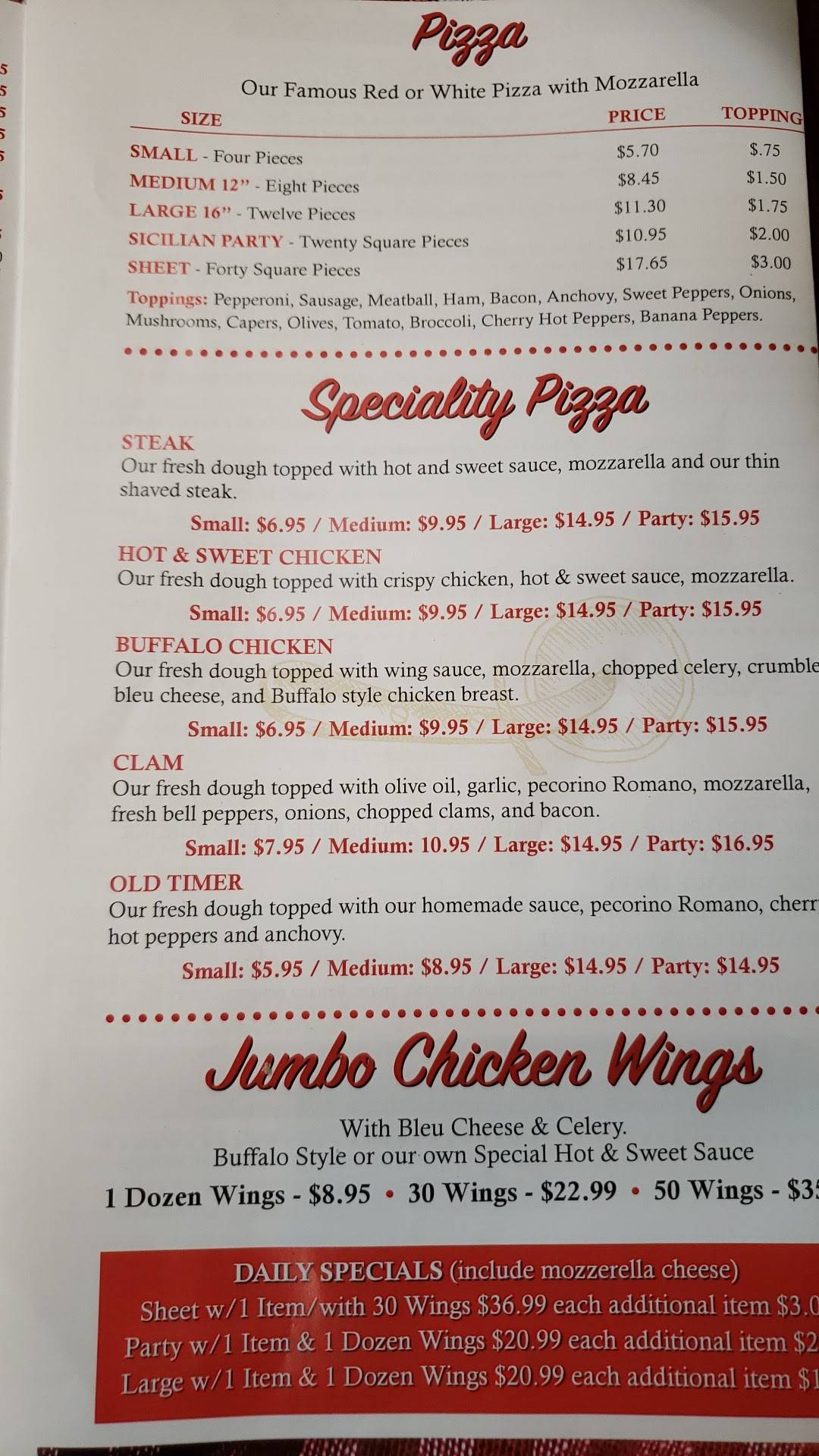 Menu at Giuseppe's pizzeria, Rochester, 50 Spencerport Rd