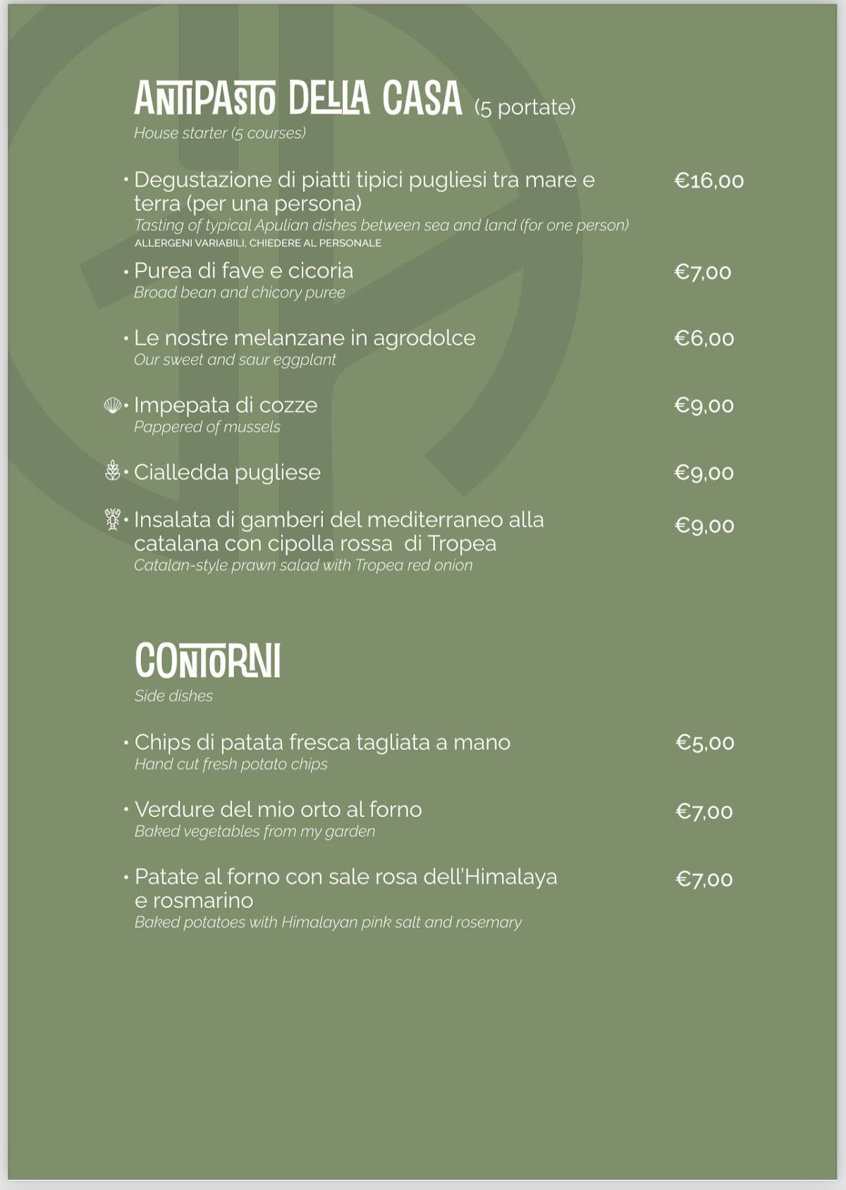 Menu da Gli Archi ristorante, Pezze di Greco, Corso Nazionale