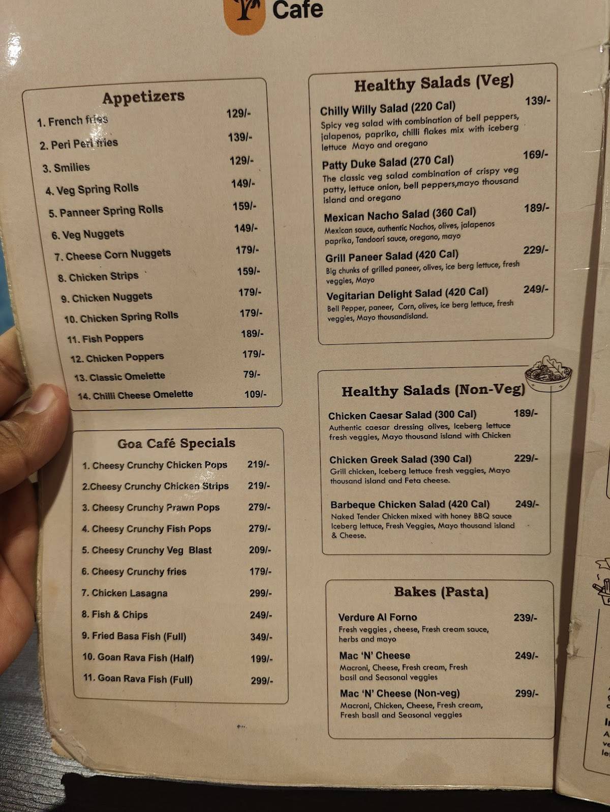 Menu at Goa cafe, Tirupati